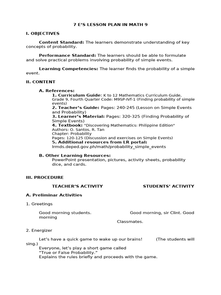 7 E's Lesson Plan Niel | PDF