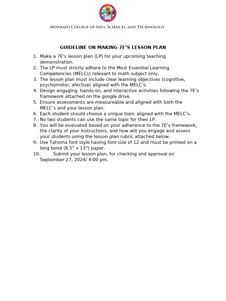 GUIDELINE ON MAKING 7es Lesson Plan | PDF | Lesson Plan | Learning