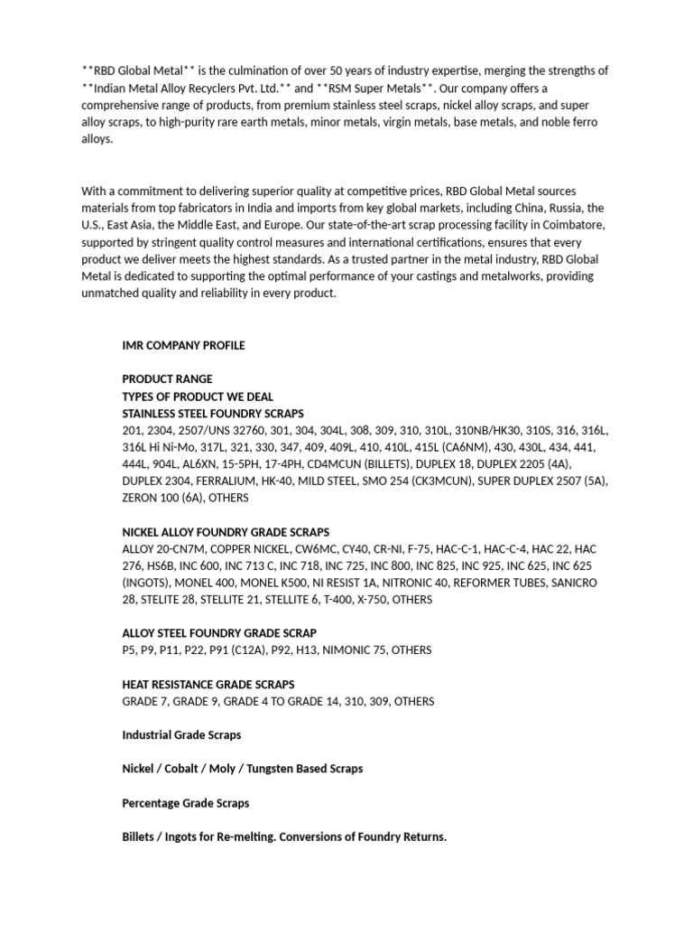 RSM & IMR Brochers in Word Form For RBD Brocher. | PDF | Metals | Technology & Engineering