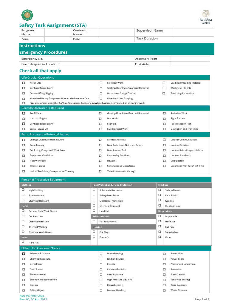 Safety Task Assignment - Short Modified | PDF