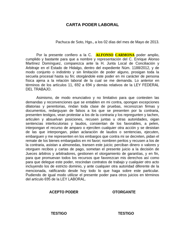 CARTA PODER LABORAL | PDF
