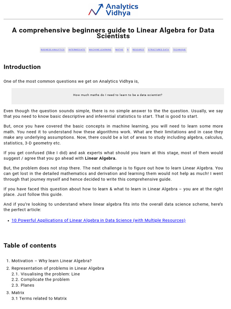 Comprehensive Guide To Linear Algebra | PDF