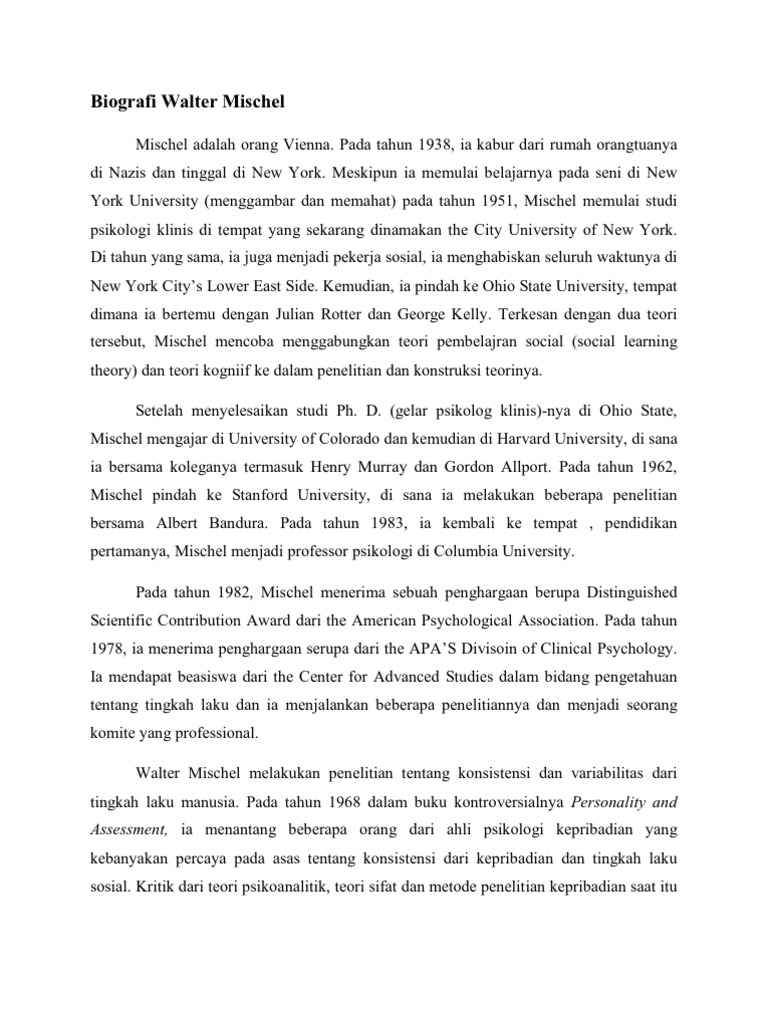 Biografi Walter Mischel | PDF