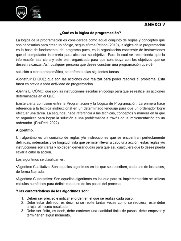 ANEXO 2 - Programacion | PDF | Algoritmos | Programación de computadoras