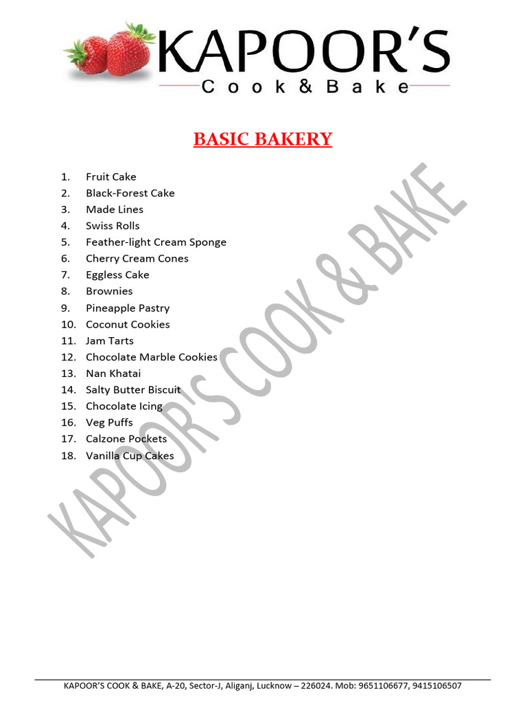 Basic Bakery List | PDF | Cooking, Food & Wine