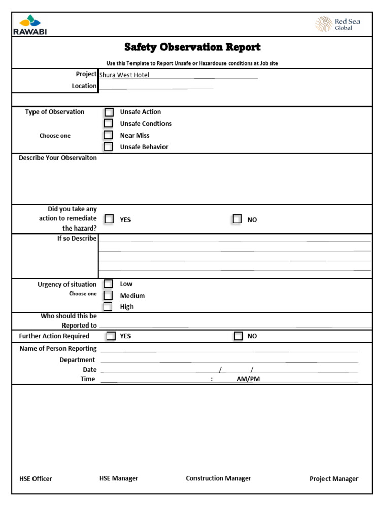 Safety Observation Form | PDF