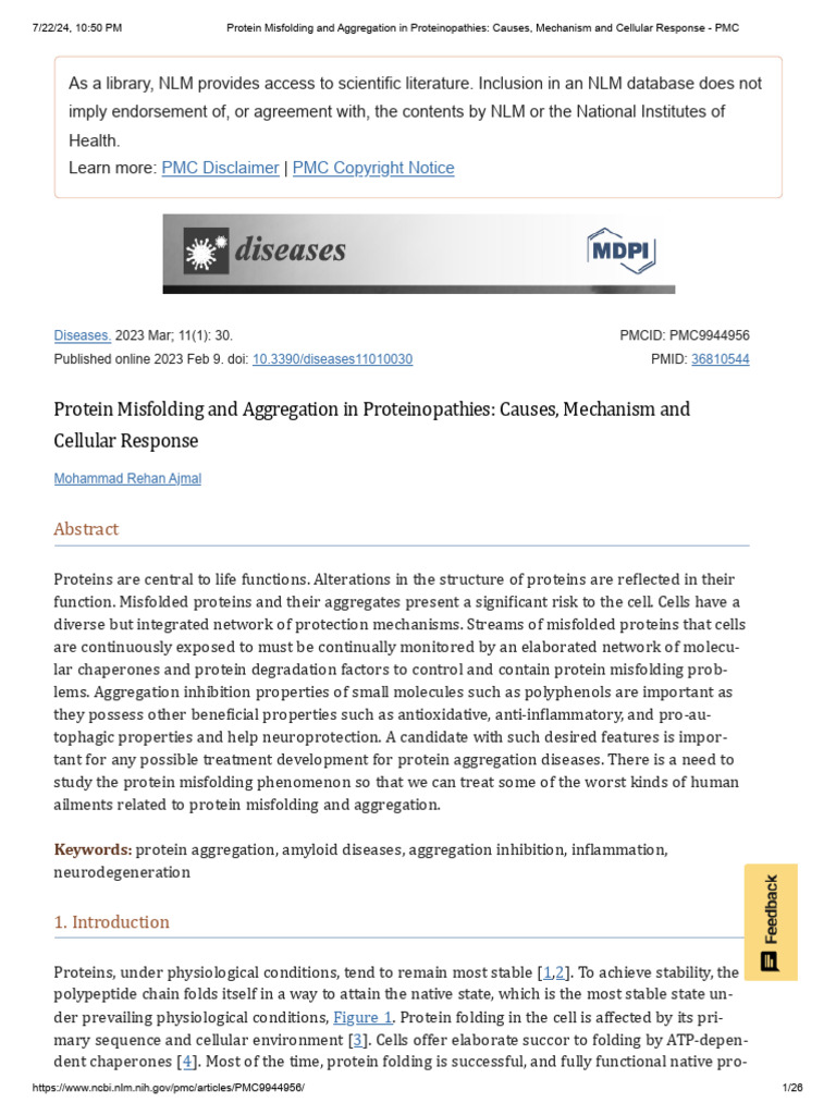 Protein Misfolding and Aggregation in Proteinopathies - Causes, Mechanism and Cellular Response ...