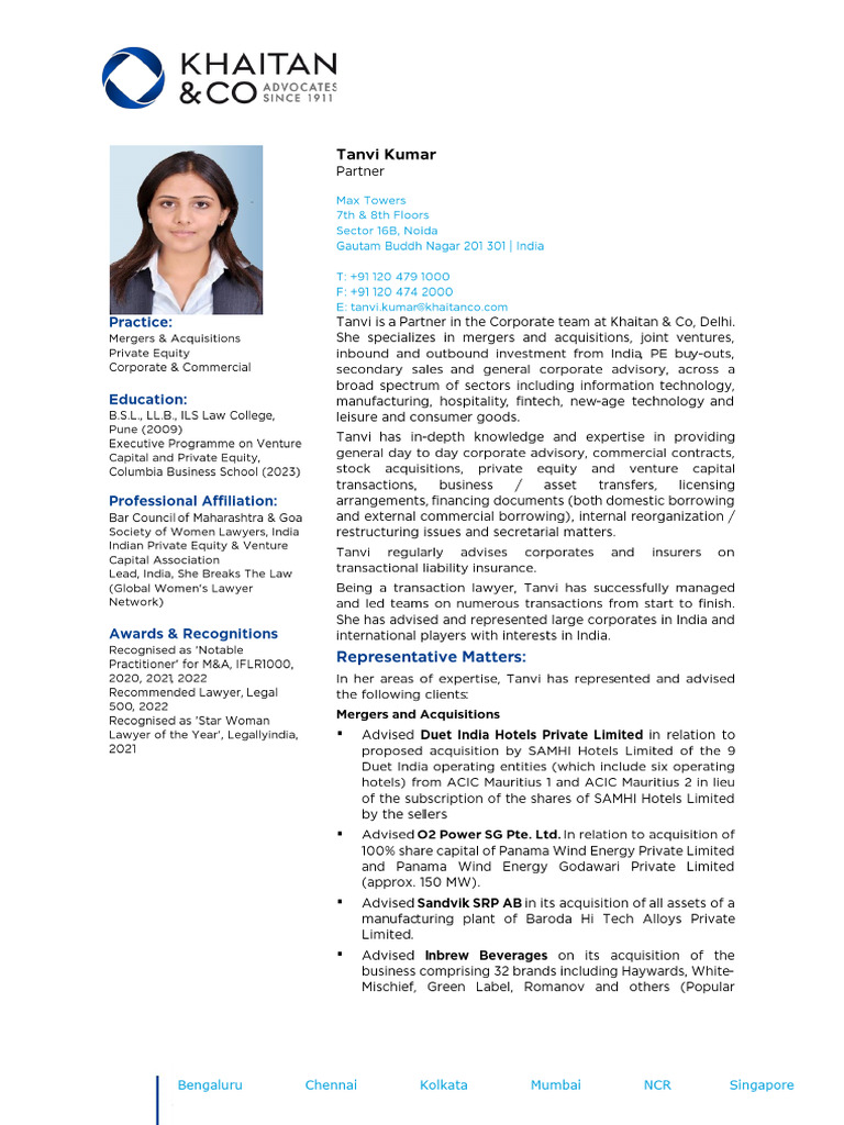Khaitan Co CV-Tanvi Kumar | PDF