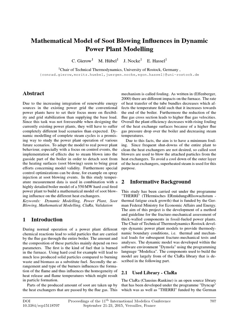 Mathematical Model of Soot Blowing Influences in Dynamic | PDF