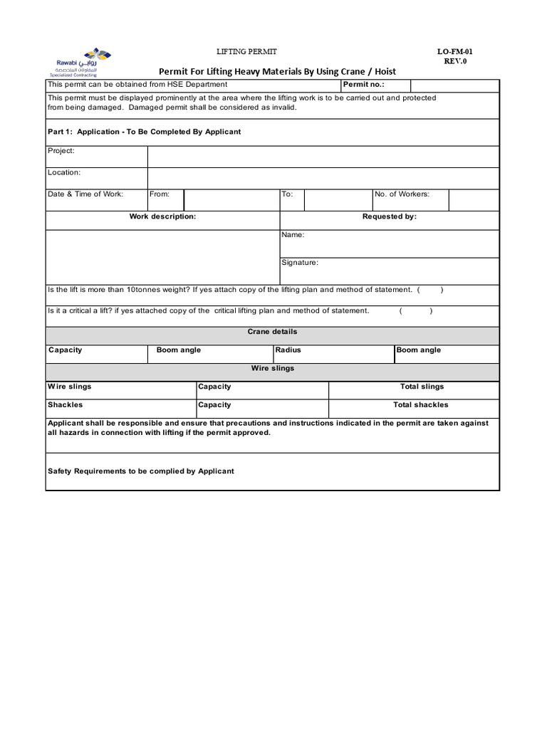 LO-FM-01 LIFTING PERMIT | PDF