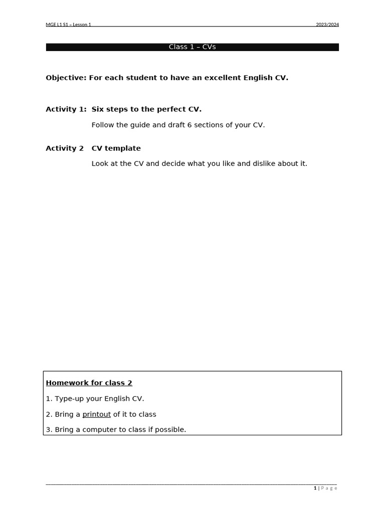 Class 1 CVs | PDF