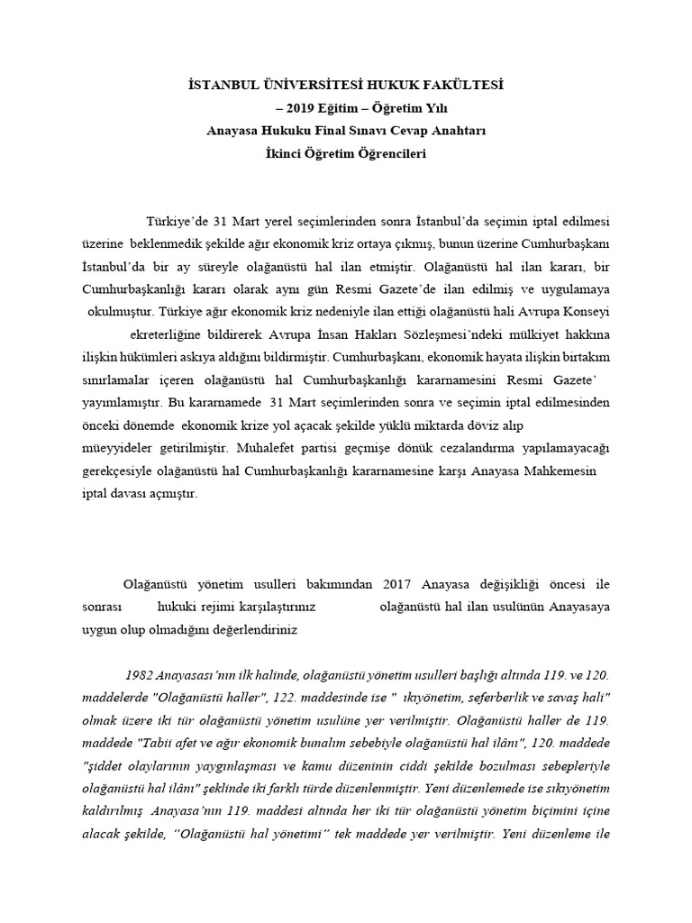 2019 2. Ogretim Final Sinavi Soru Ve Cevaplar | PDF