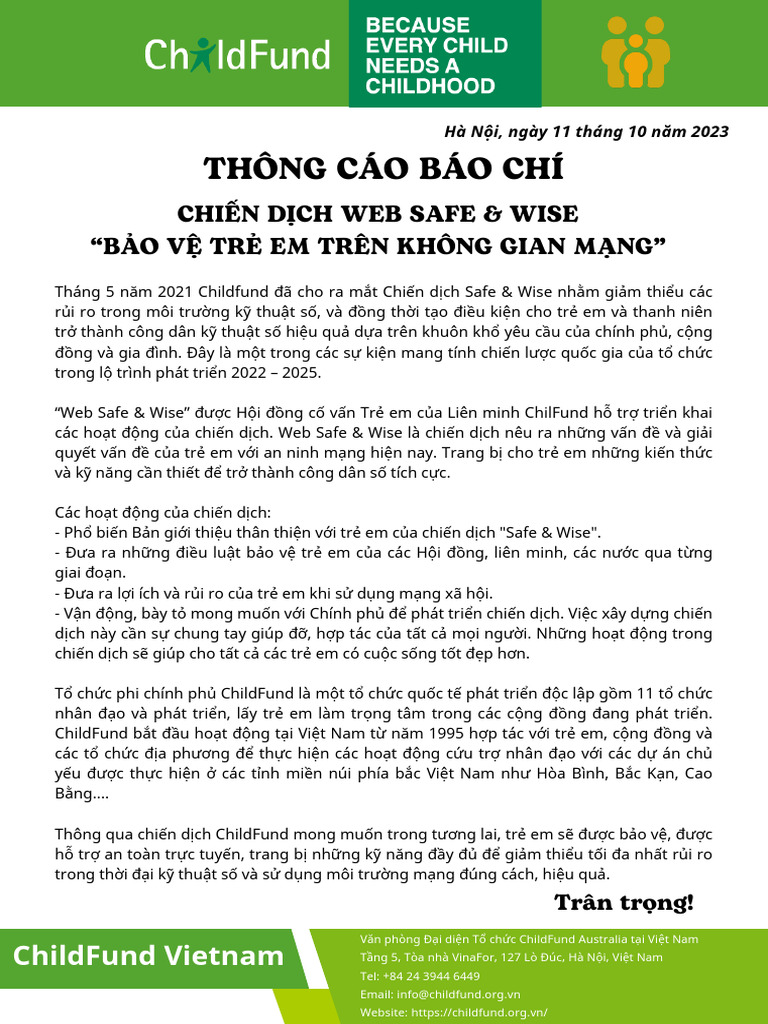 Thông Cáo Báo Chí Safe & Wise | PDF