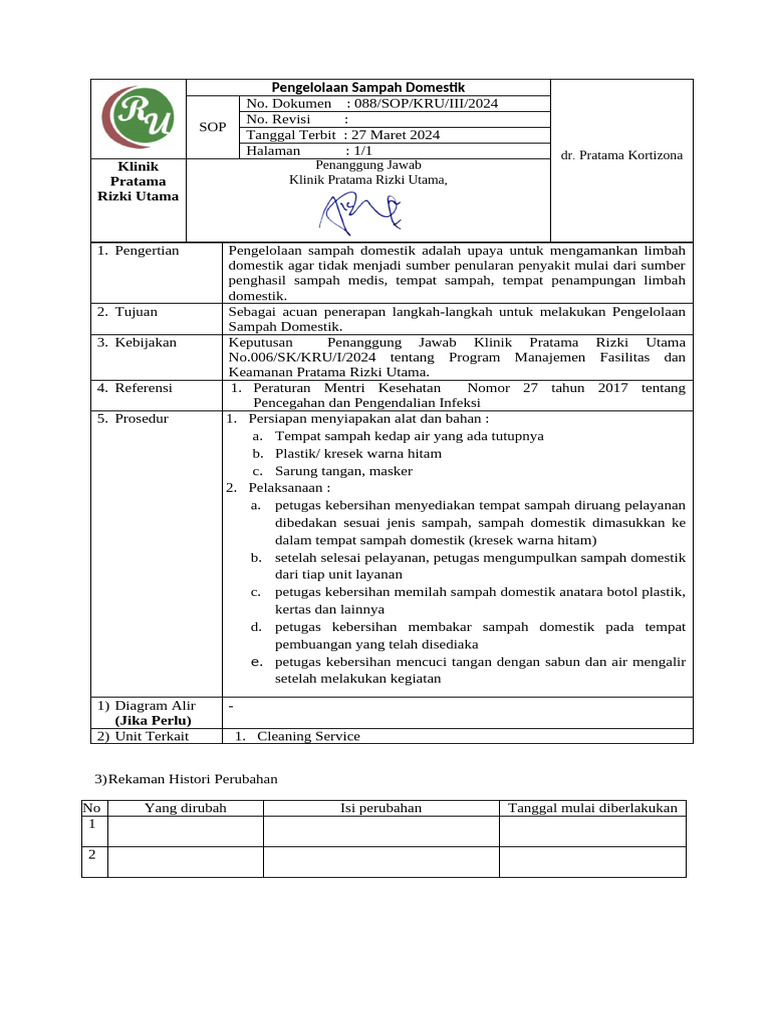 SOP Pengelolaan Sampah Domestik | PDF