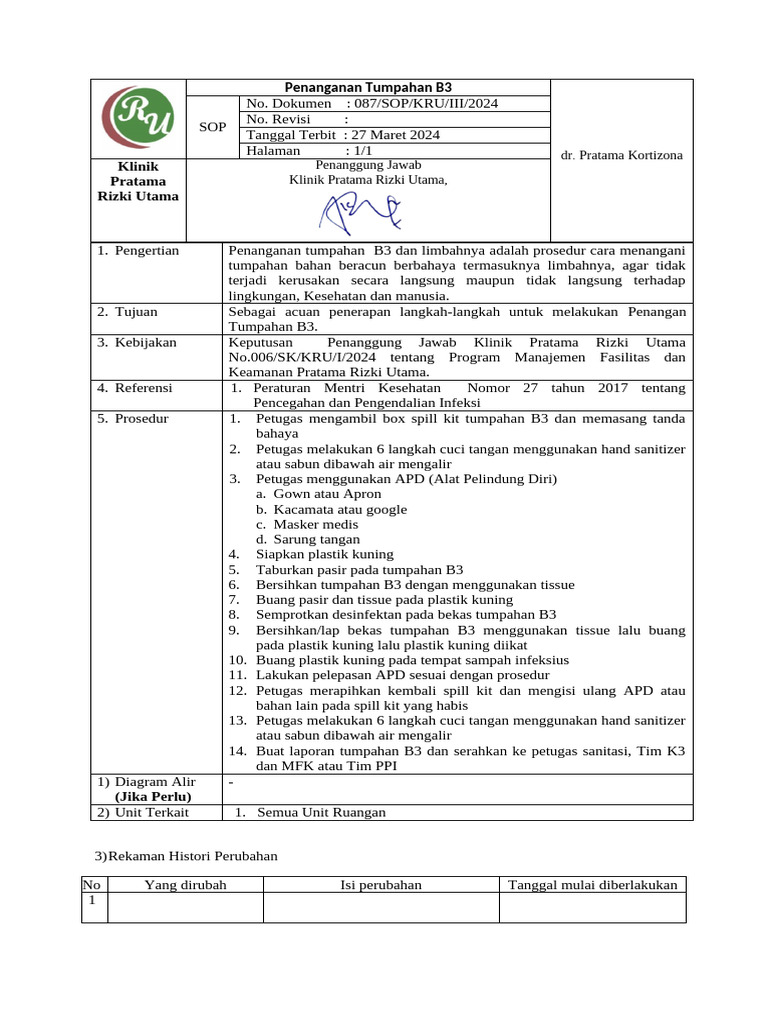 SOP Penanganan Tumpahan B3 | PDF