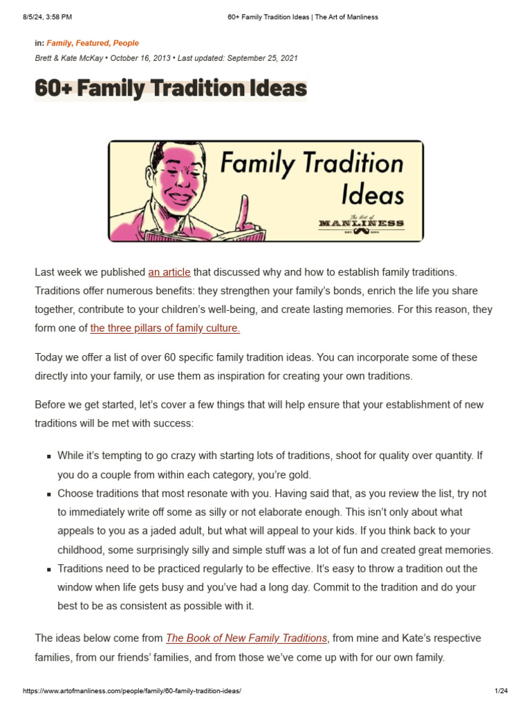 60+ Family Tradition Ideas - The Art of Manliness | PDF | Prayer | Wellness