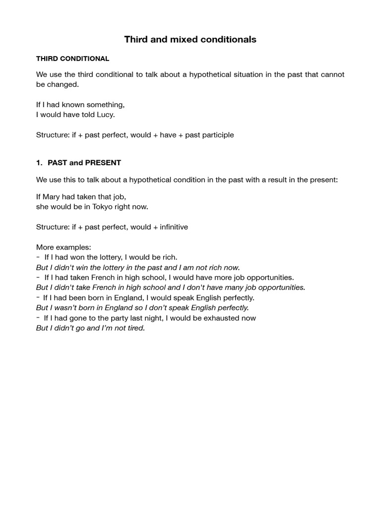 3rd and Mixed Conditionals | PDF