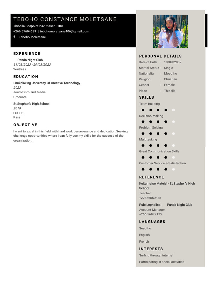 CV For Teboho | PDF