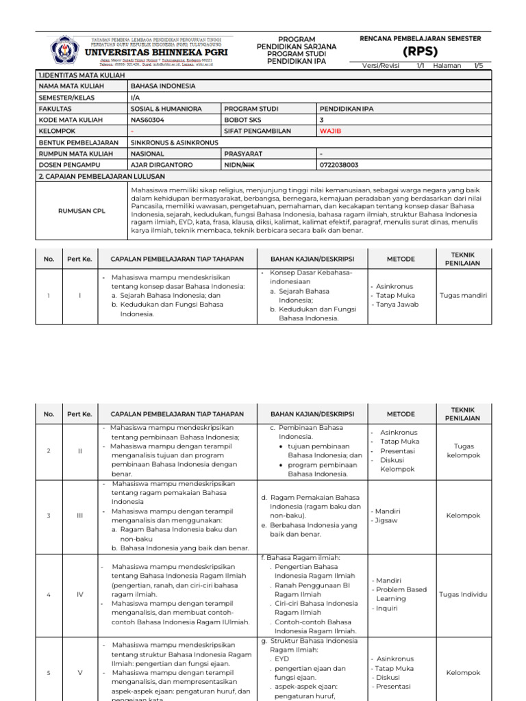 RPS - Bahasa Indonesia | PDF