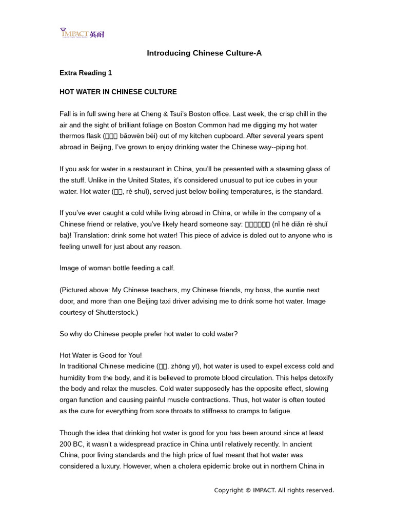 L5 Extra Reading-Introducing Chinese Culture-A | PDF | Tea | Drink