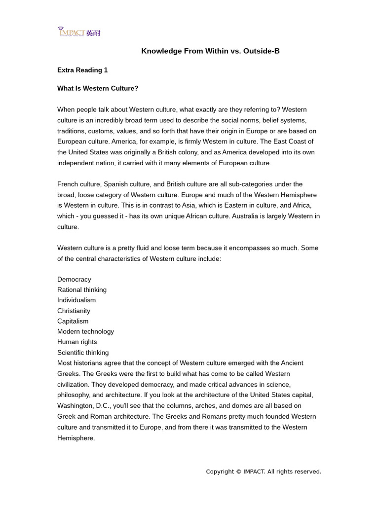 L4 Extra Reading-Knowledge From Within vs. Outside-B | PDF | Western ...