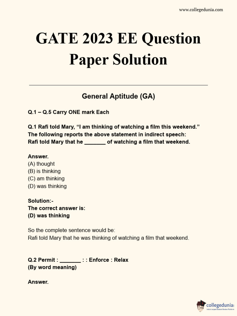 GATE 2023 EE Question Paper Solution | PDF