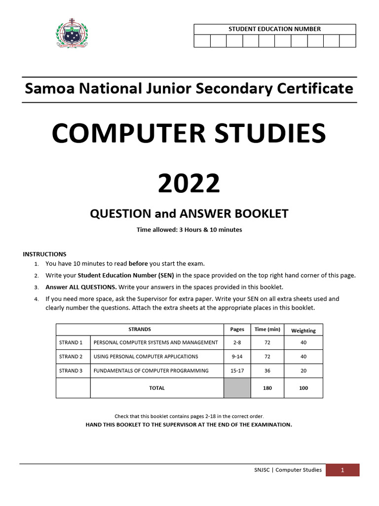 SNJSC Computer Studies 2022 | PDF