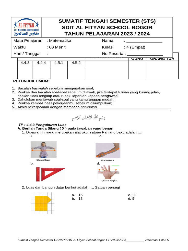 Soal STS MTK 4 Genap | PDF