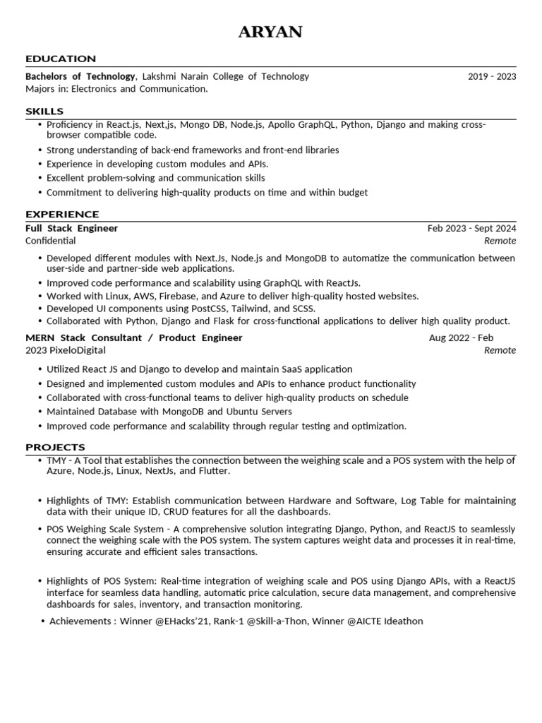 Aryan Resume | PDF