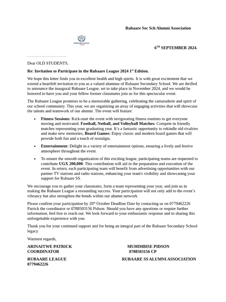 Rubaare League Invitation Letter 2 | PDF