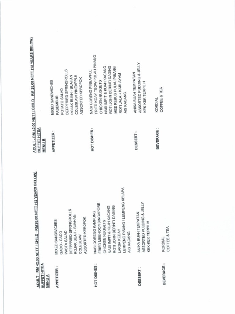 Menu Buffet Hitea | PDF