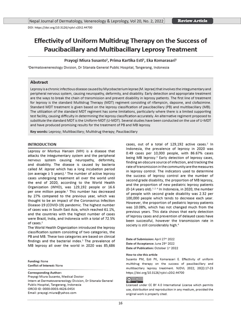 RA+-+Effectivity+of+Uniform+Multidrug+Therapy+on+the+Success | PDF