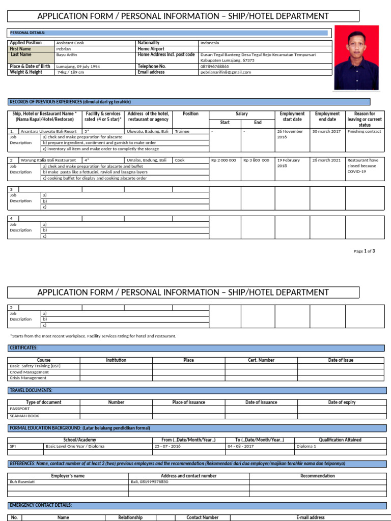 CV Application Form - Nama Applicant | PDF