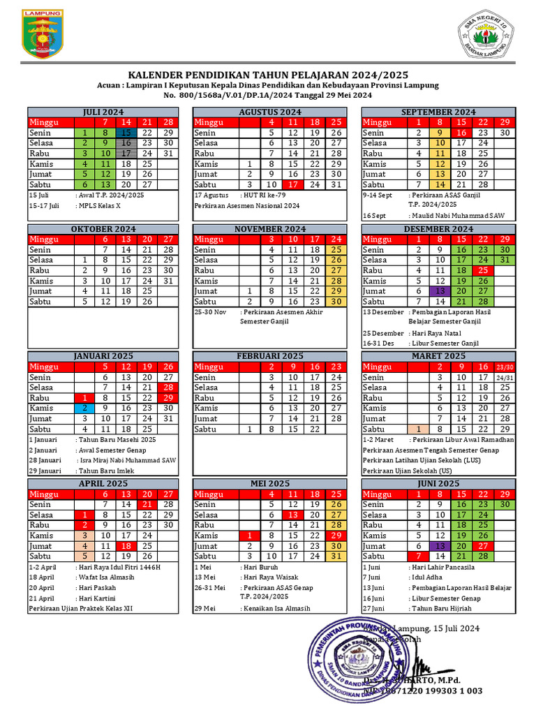 Kalender Pendidikan SMAN10 TP 2024-2025 A4 | PDF