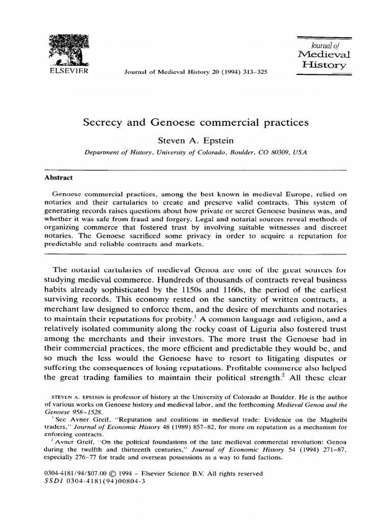 Secrecy and Genoese Commercial Practices | PDF