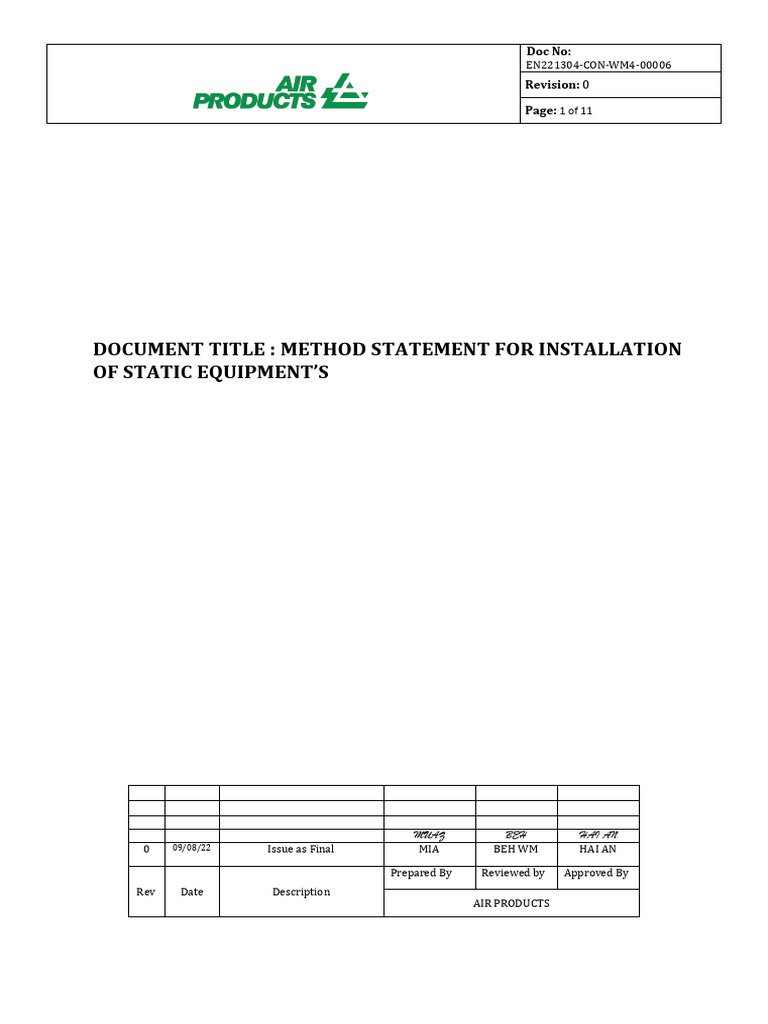 EN221304-CON-WM4-00006 - JMS For Installation of Static Equipment | PDF
