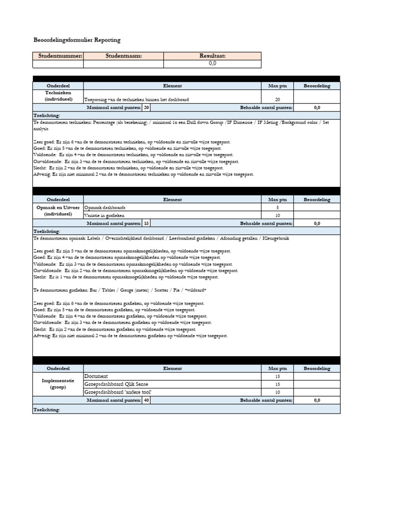 Beoordelingsformulier Reporting 2022-2023 Student2 | PDF