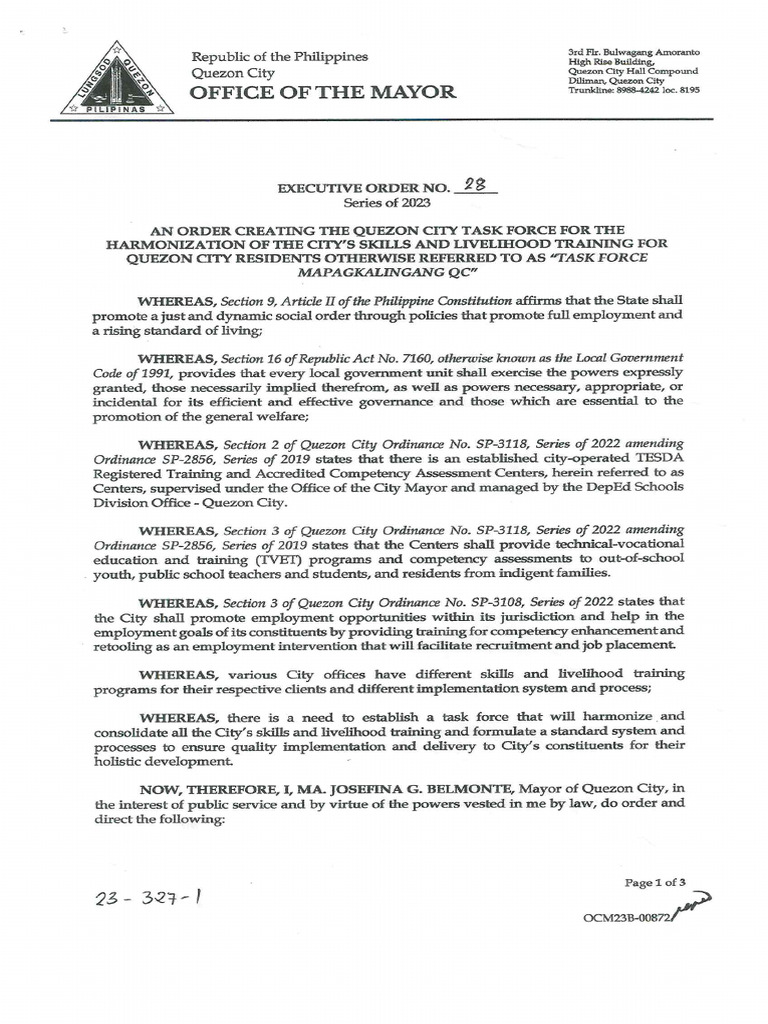 EO Task Force Mapagkalingang QC | PDF