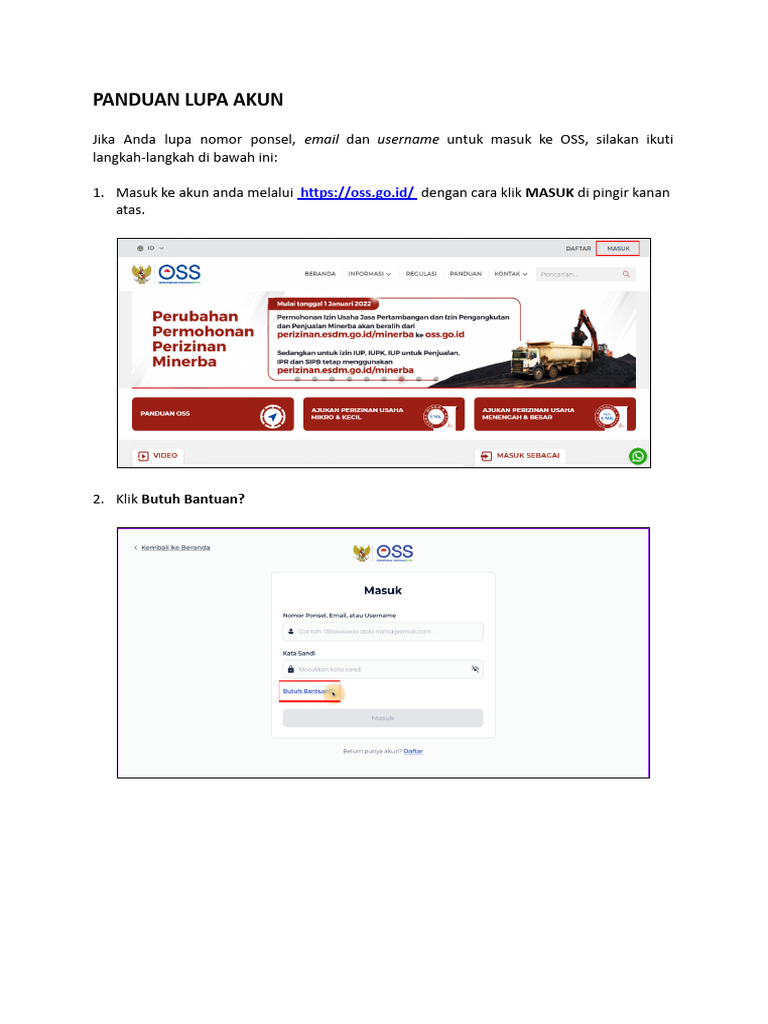 Panduan Lupa Akun OSS | PDF