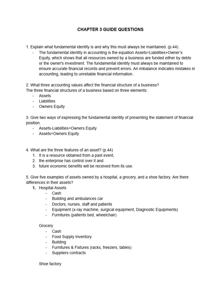 Chapter 3 Guide Questions | PDF | Equity (Finance) | Finance & Money ...