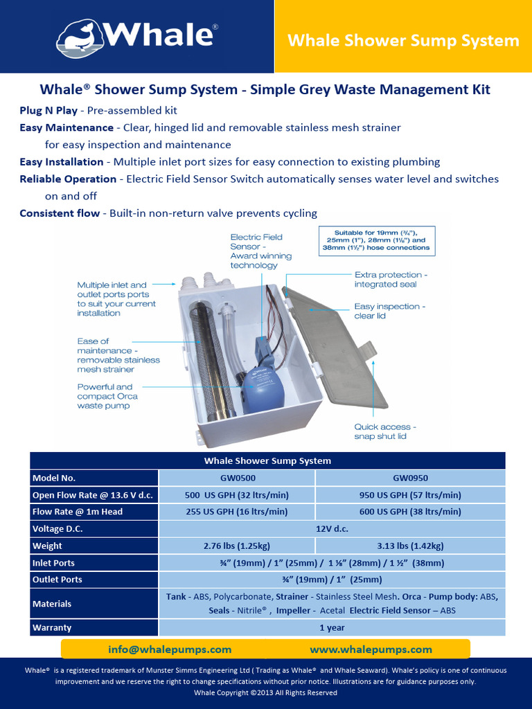 Whale Shower Sump System - Simple Grey Waste Management Kit | PDF