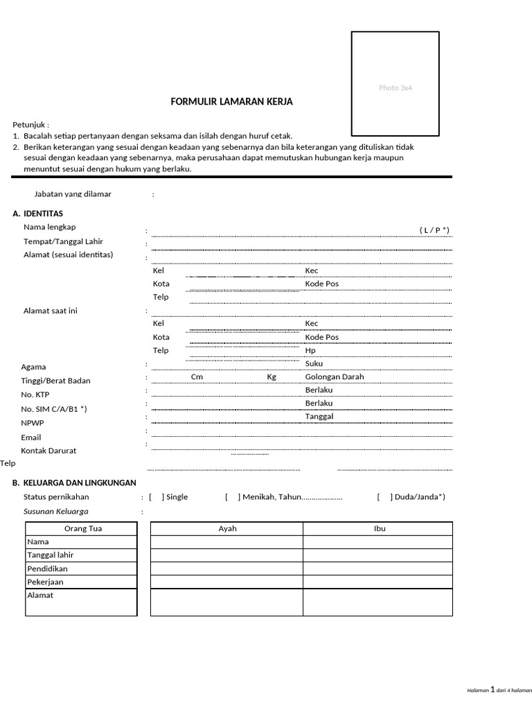 Form Data Calon Karyawan (General) | PDF