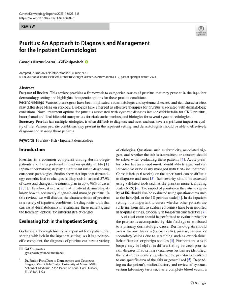 Pruritus An Approach To Diagnosis and Management | PDF