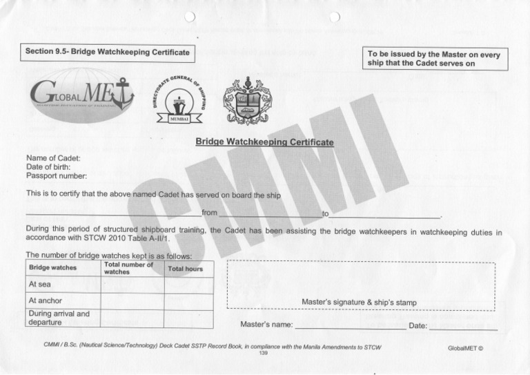 Bridge Watchkeeping Certificate | PDF