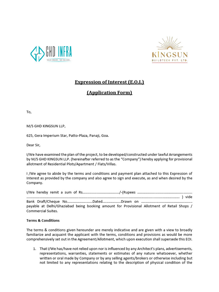 GHD VANYA - EOI Form | PDF