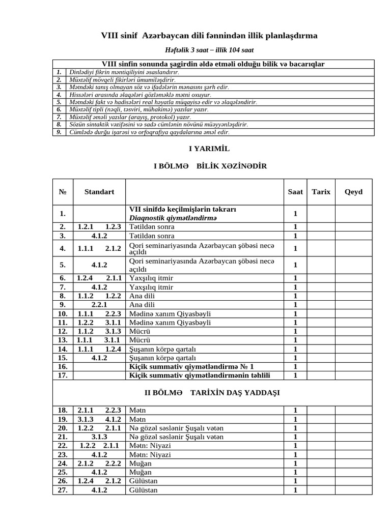 8-Ci Sinif Az'Rbaycan Dili | PDF