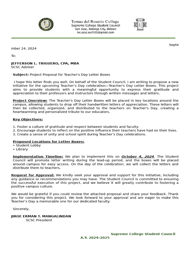 Teacher's Day Letter Box Proposal | PDF