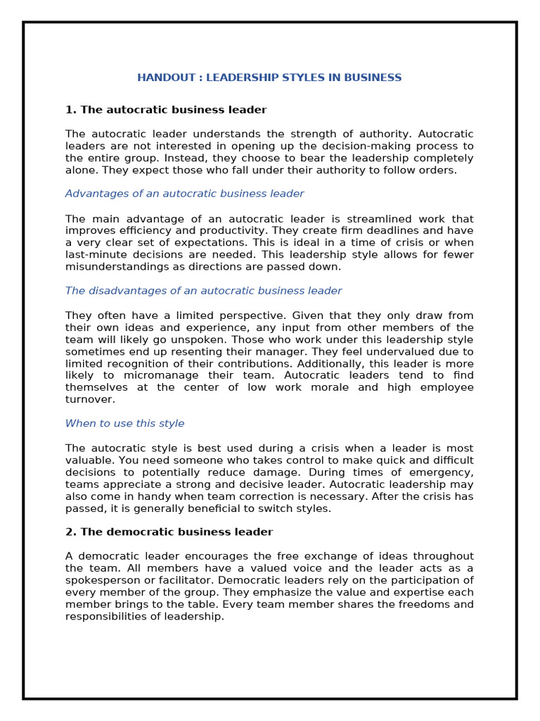 HANDOUT Leadership | PDF