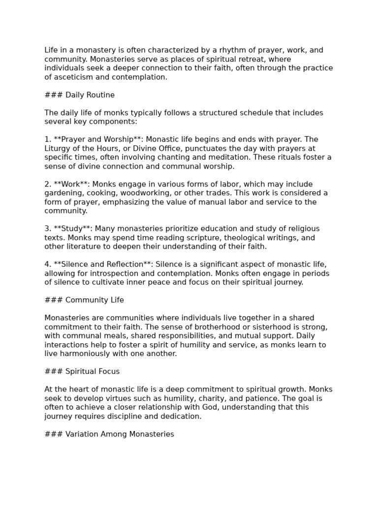 Monastery Life | PDF