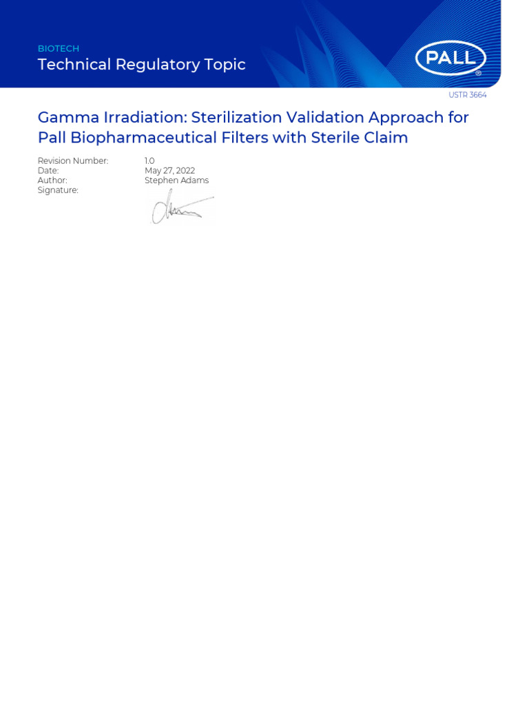 Ustr 3664 Gamma Irradiation Validation For Filters | PDF